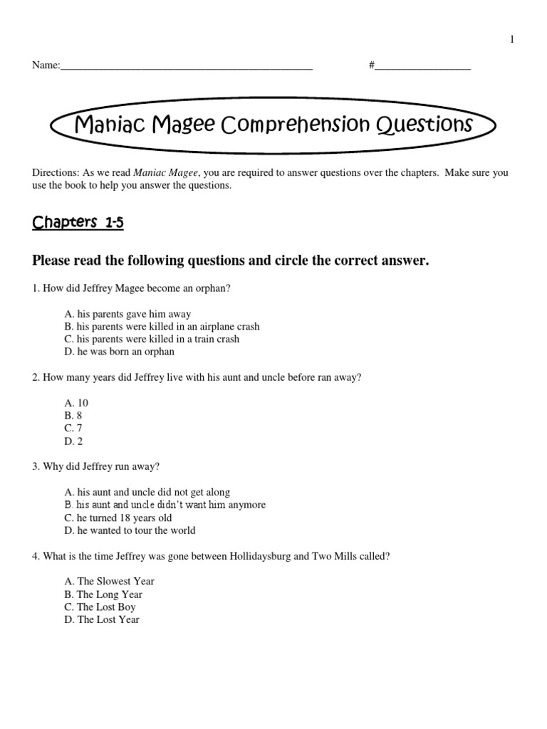 Maniac Magee Activity Sheets | PDF