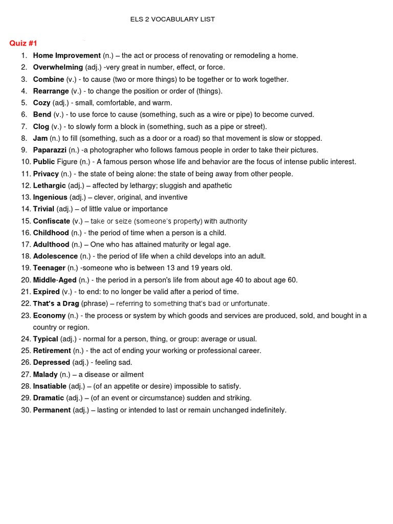 Els 2 Vocabulary List-1 | PDF | Money | Psychology