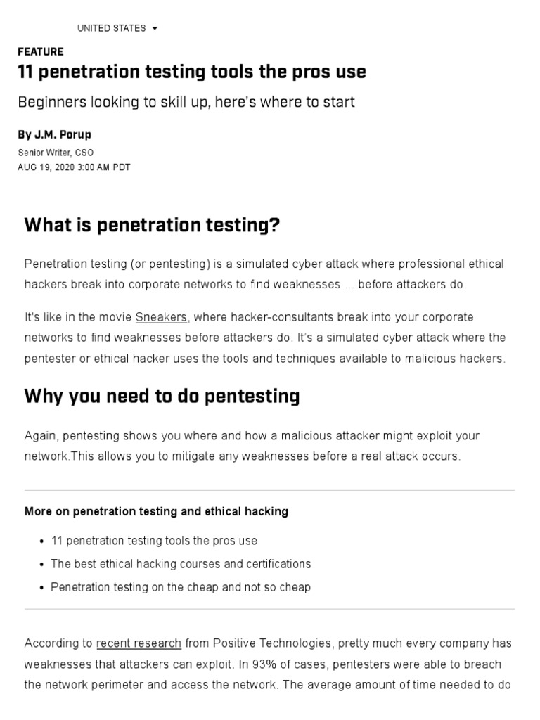 11 Penetration Testing Tools The Pros Use Pdf Penetration Test Security Hacker
