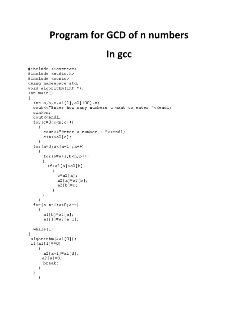 Program For GCD of N Numbers | PDF