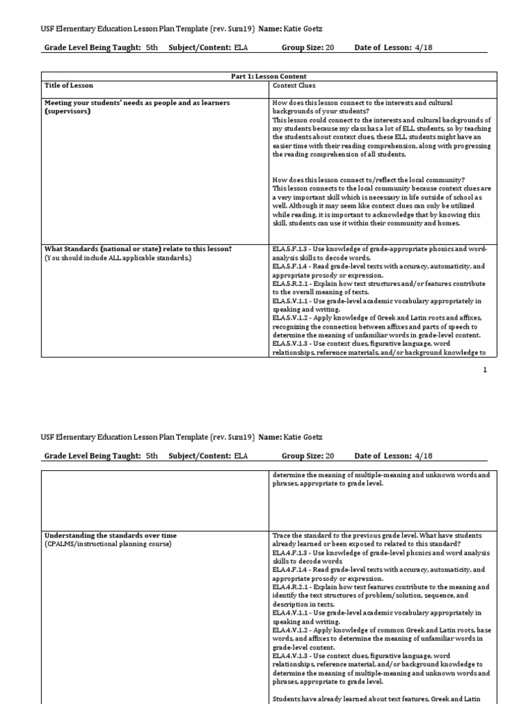 5th Grade ELA Lesson Plan: Context Clues | PDF | Educational Assessment ...