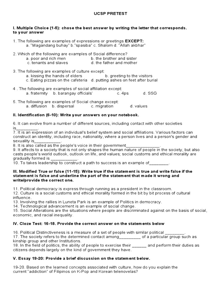 Ucsp Prestest First Topic | PDF | Behavioural Sciences | Social ...