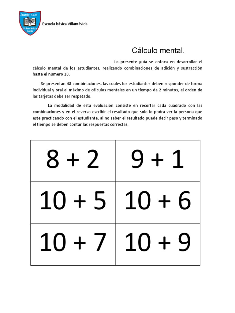 Cálculo Mental para Quinto Grado | PDF