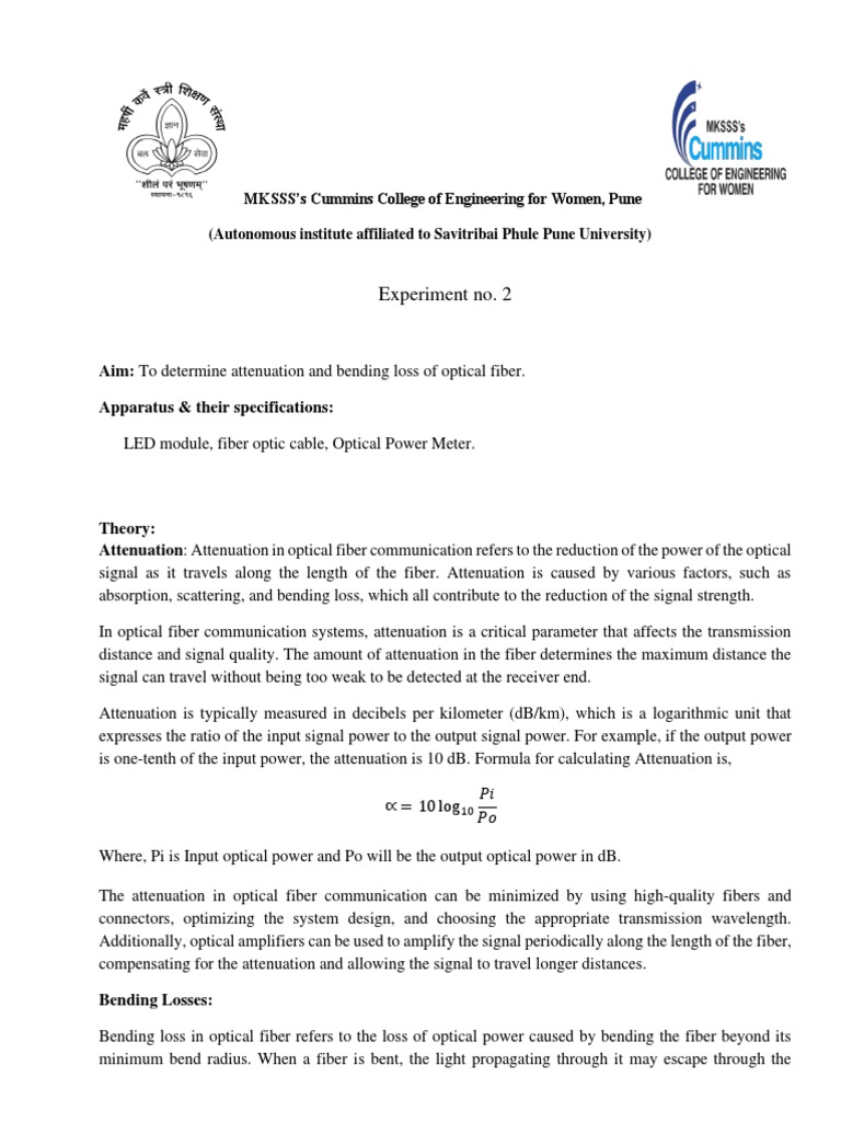 Bending Loss Experiment in Optical Fiber | PDF | Optical Fiber ...