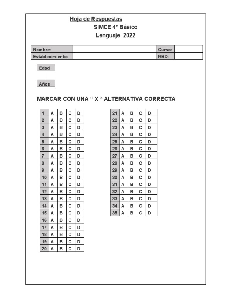 Alhoja de Respuestas SIMCE | PDF