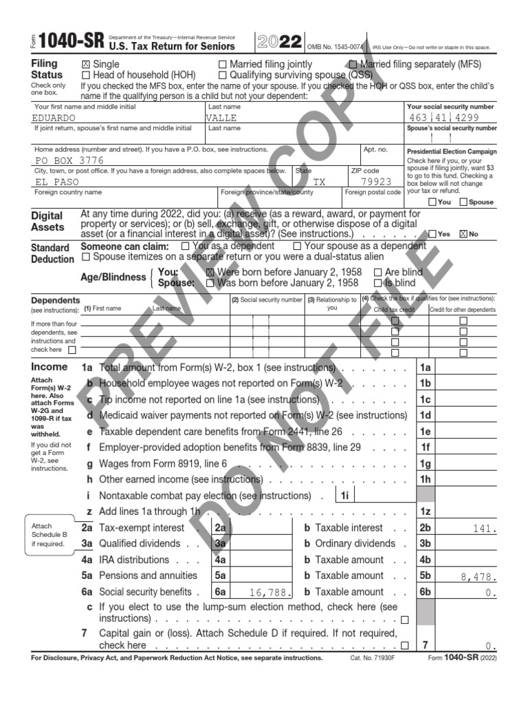 Preview Copy Do Not File: Eduardo Valle 463 41 4299 | PDF | Irs Tax ...