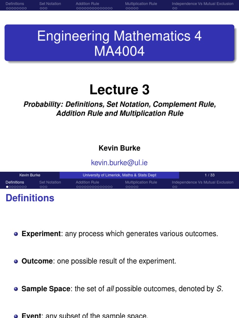 Lecture3 Probability Basics and Rules | PDF | Probability | Mathematics Lecture3 Probability Basics and Rules | PDF | Probability | Mathematics