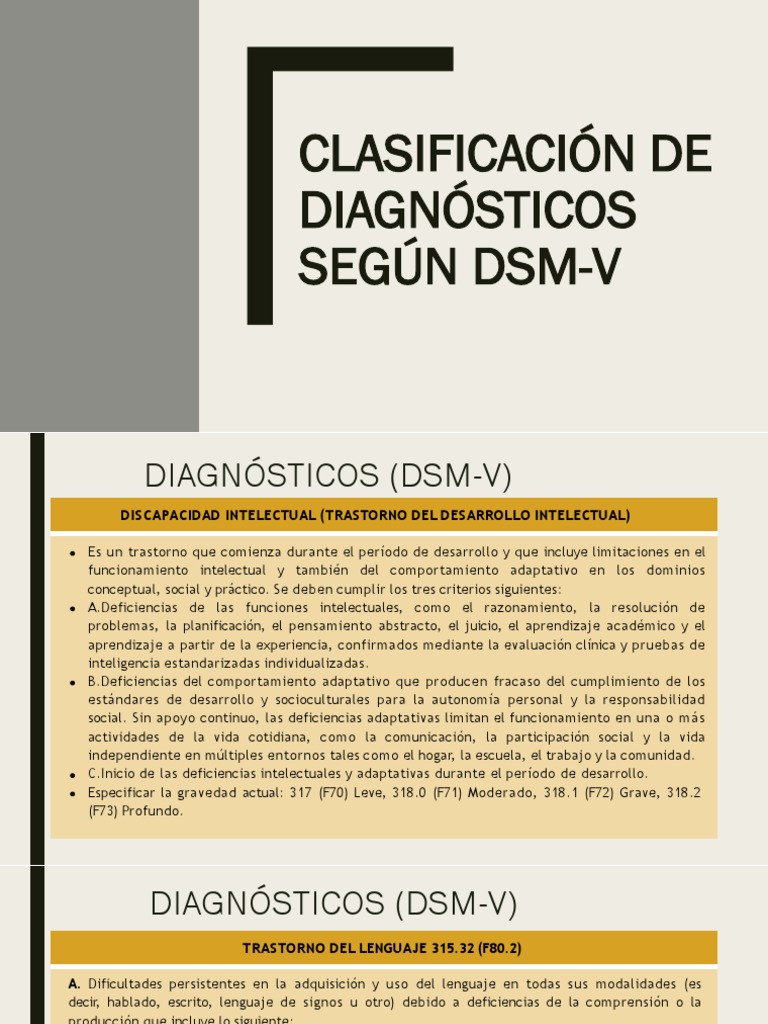 Clasificación de Diagnósticos Según DSM-V | PDF | Discapacidad intelectual | Trastorno mental