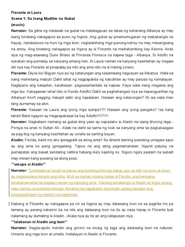 Florante at Laura Script | PDF