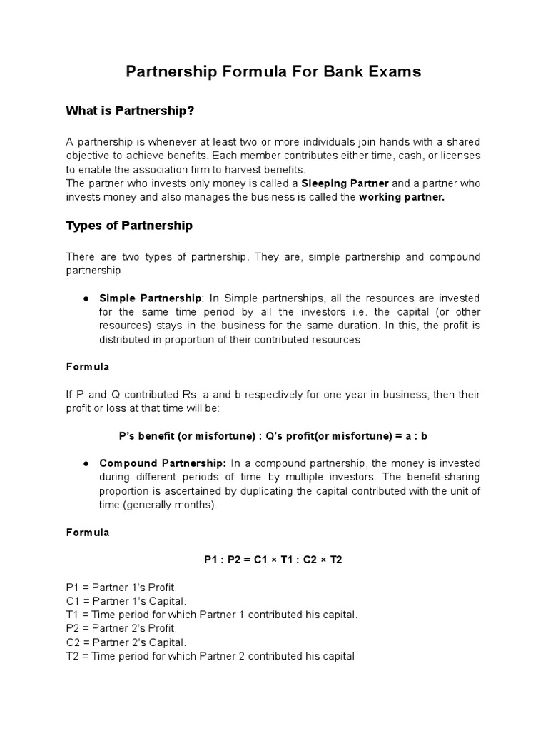 Partnership Formula For Bank Exams | PDF | Business
