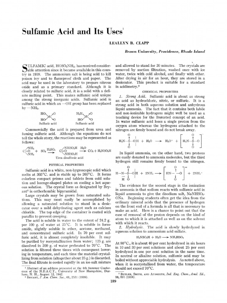Sulfamic Acid: Properties and Uses | PDF | Acid | Sulfuric Acid