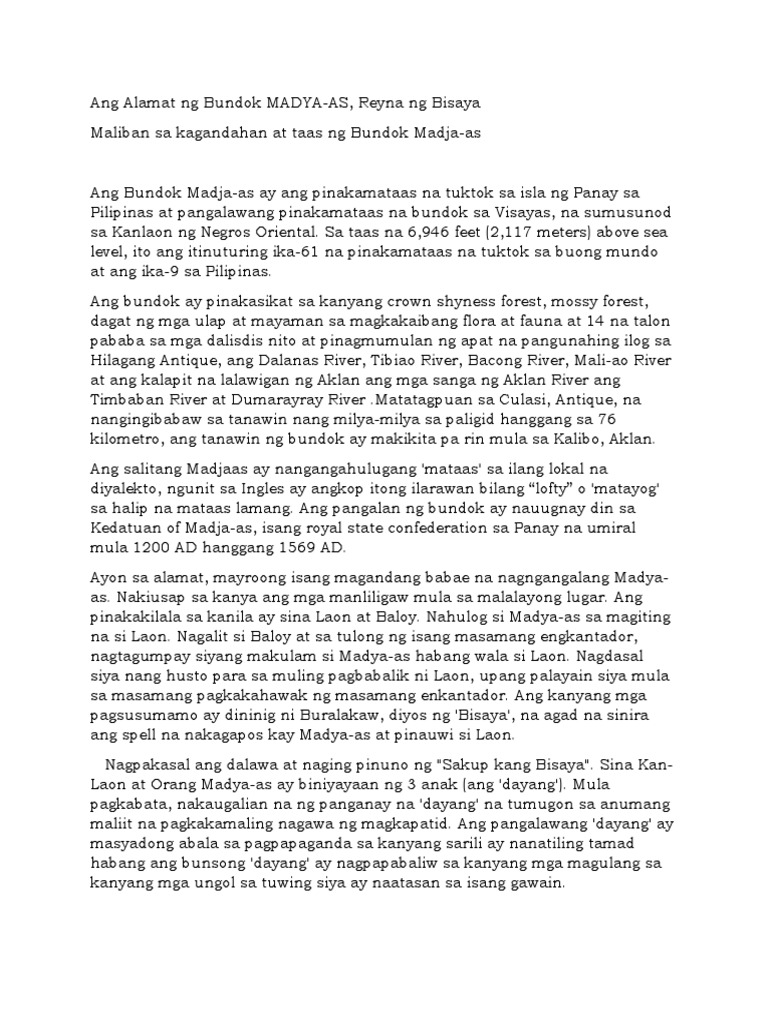 Ang Alamat NG Bundok MADjaas | PDF