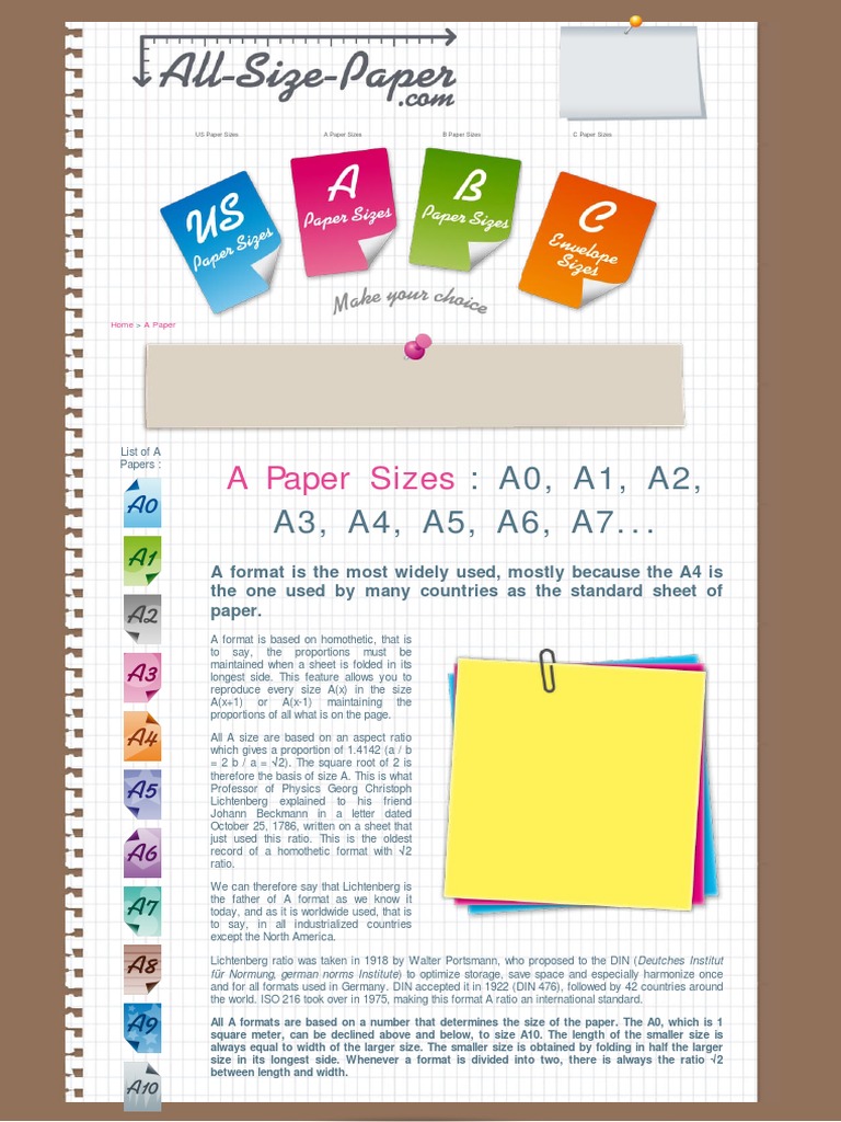 All Informations and Sizes For A Paper Sizes A0, A1, A2, A3, A4, A5 ...