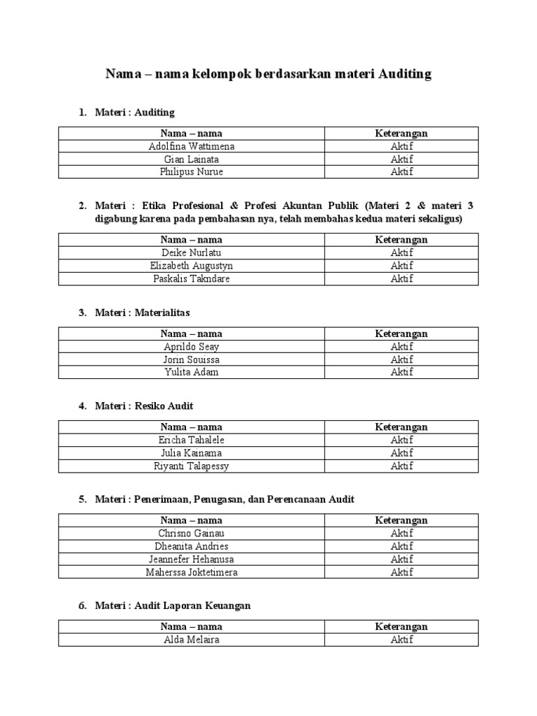 Nama - Nama - Kelompok - Materi - Auditing | PDF