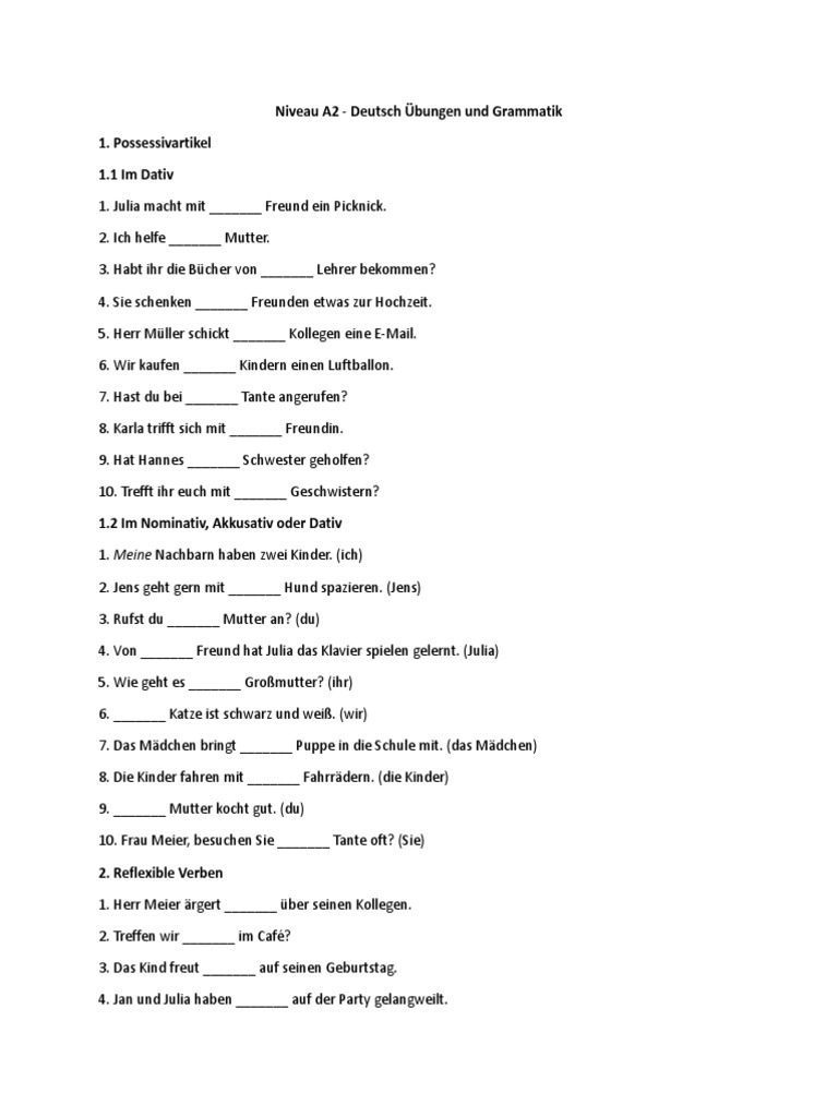 Niveau A2 Grammatik Uebung | PDF