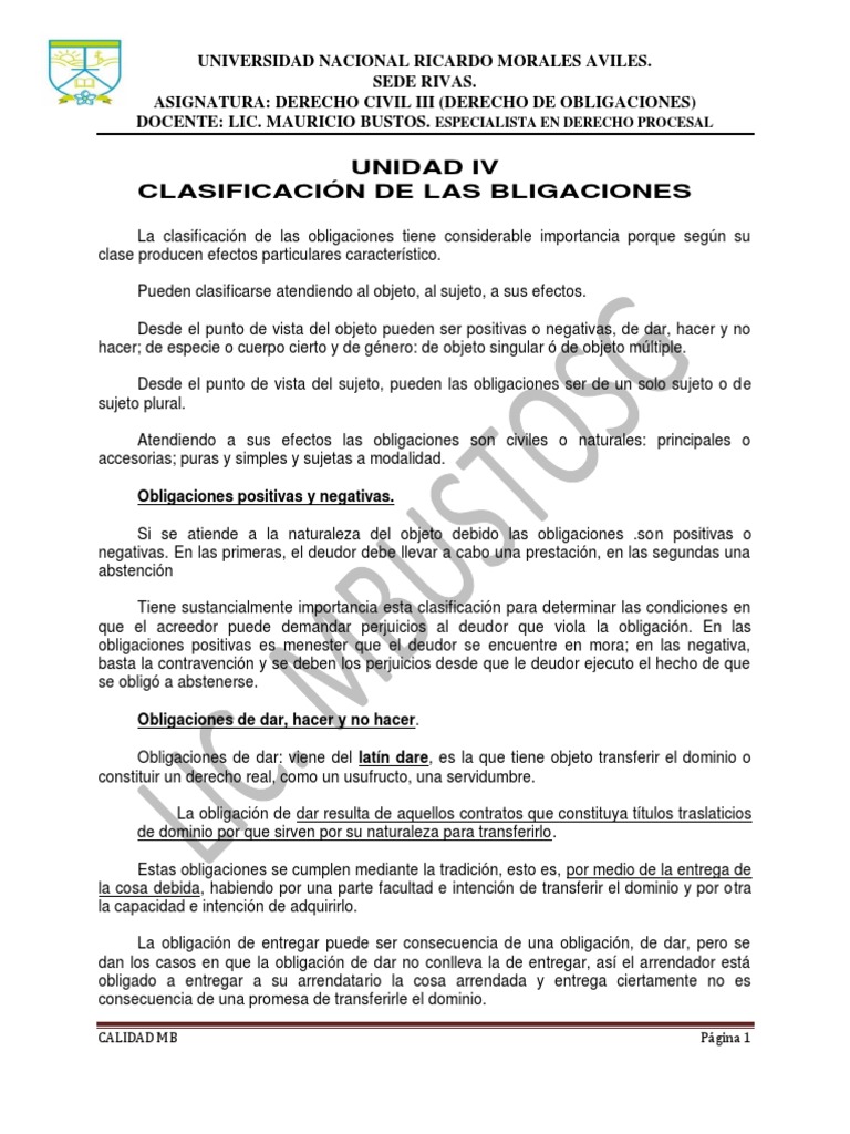 Unidad #3 Clasificacion de Las Obligaciones | Descargar gratis PDF ... Unidad #3 Clasificacion de Las Obligaciones | Descargar gratis PDF ...