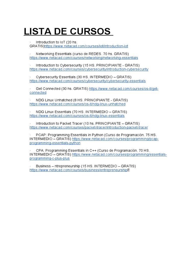 Lista de Cursos | PDF