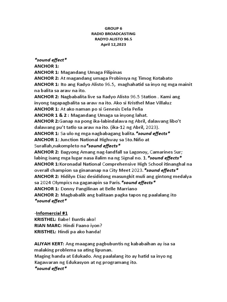 Sound Effect : Group 6 Radio Broadcasting Radyo Alisto 96.5 April 12 ...