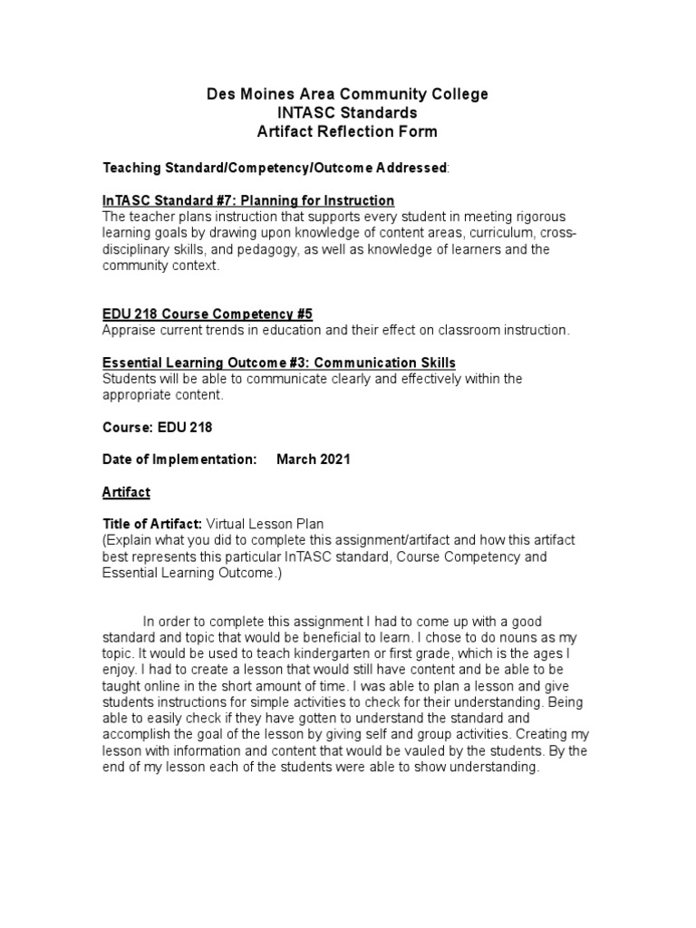 Intasc Standard 7 | PDF | Learning | Lesson