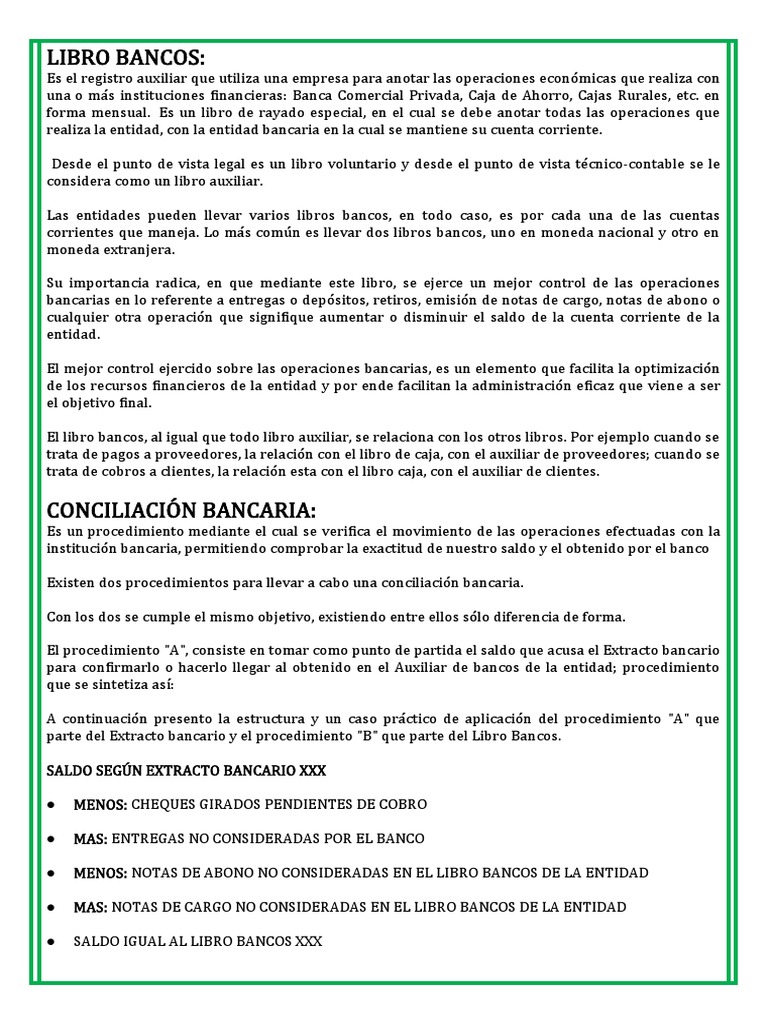 Libro Bancos Conciliacion Bancaria | PDF | Bancos | Cheque