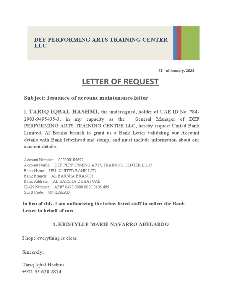 Letter of Authorization Request ubl | PDF