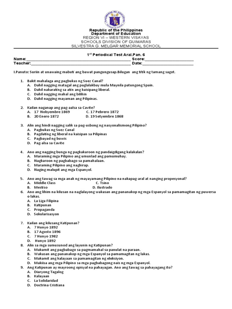 1st Periodical Test in AP 6 | PDF