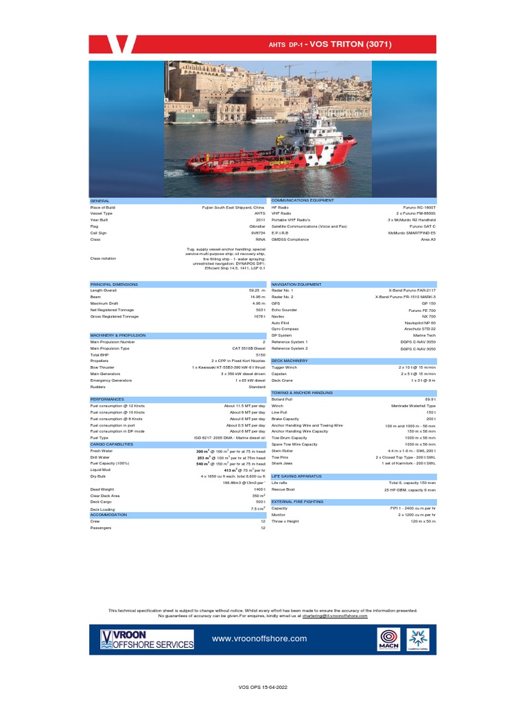 Vessel Particulars VOS Triton | Download Free PDF | Ships | Anchor