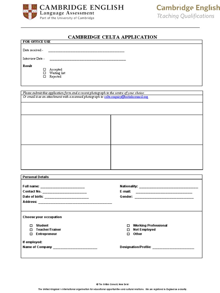 Celta Application Form - 0 | PDF | Learning | Cognition