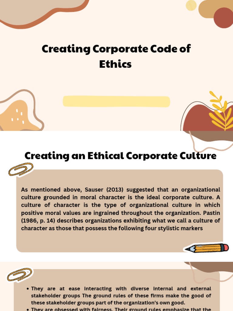 Creating Corporate Code of Ethics | PDF | Organizational Culture ...