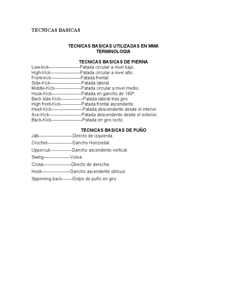 Tecnicas Basicas Mma | PDF | Muay thai | Artes marciales mixtas