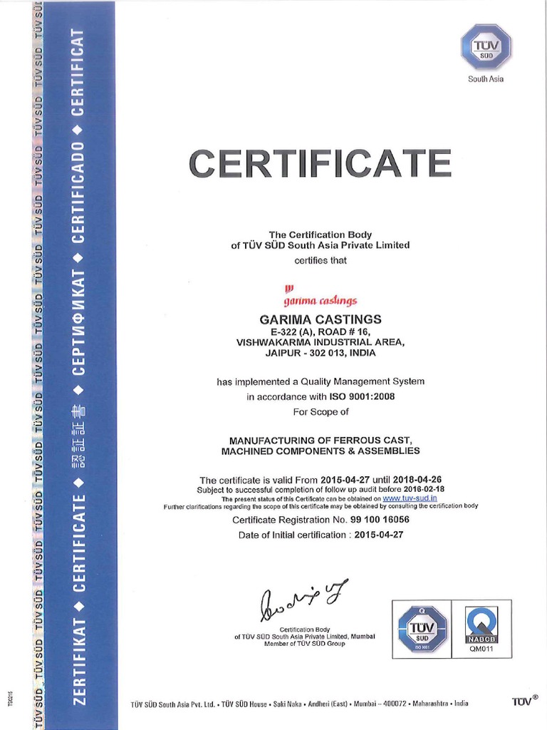 Quality Certificated ISO Certificate | PDF