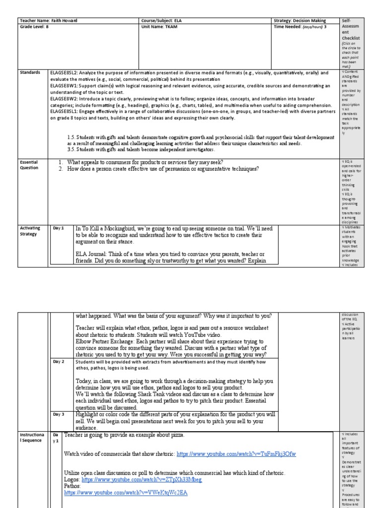 Decision Making Lesson Plan | PDF | Rhetoric | Logos