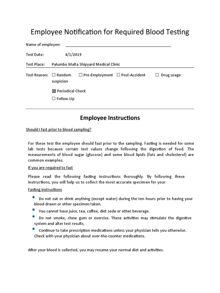 Employee Notification For Blood Testing | PDF