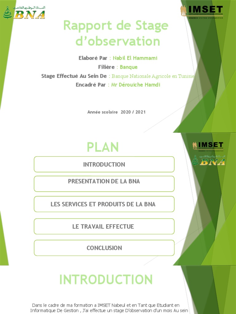 Rapport de Stage D'observation: Elaboré Par Filière Stage Effectué Au Sein de Encadré Par | PDF ...