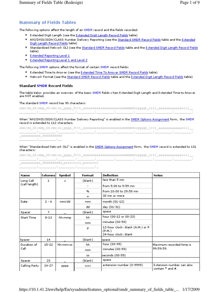 SMDR Record Field Options | PDF | Telephony | Computing