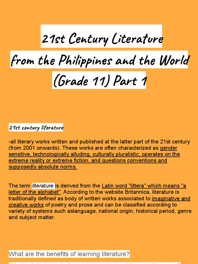 Pt. 1 - 3 21st Century Literature From The Philippines and The World ...