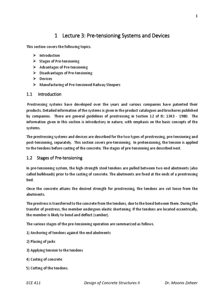 1 Lecture 3: Pre-Tensioning Systems and Devices: ECE 411 Design of ...