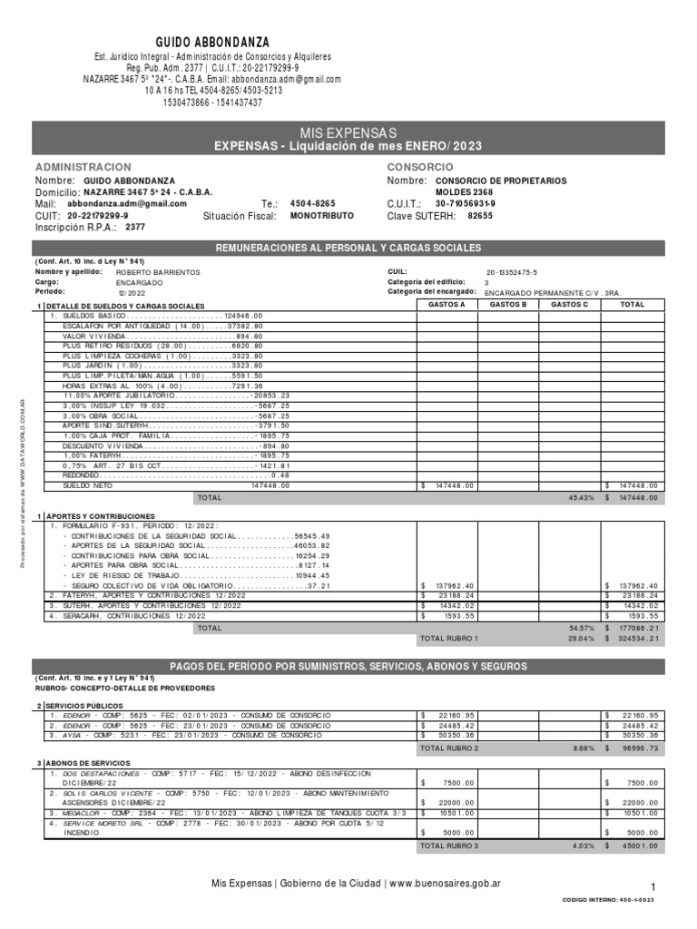 Guido Abbondanza: Mis Expensas | PDF | Economía Financiera | Servicios financieros