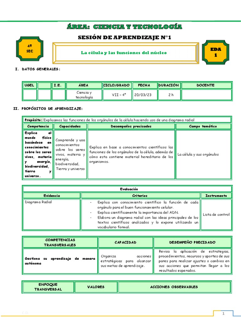 4° SESIÓN DE APRENDIZAJE SESIÓN1-SEM.1-EXP.1-CyT | Descargar gratis PDF | Evaluación | Biología ...