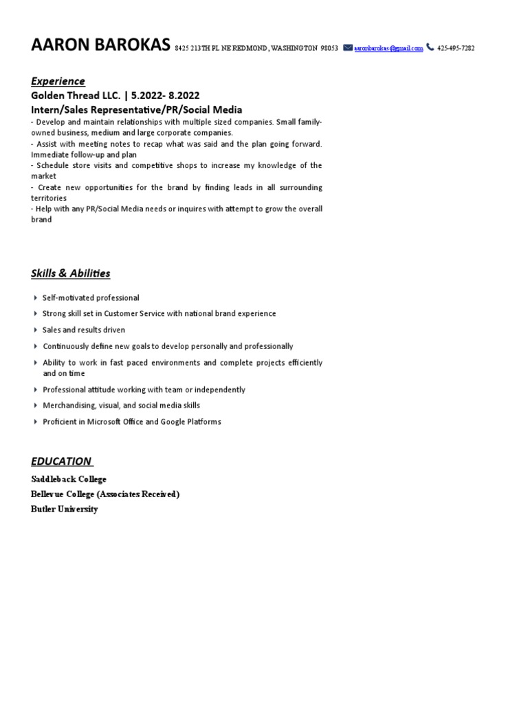Aaron Barokas Resume | PDF