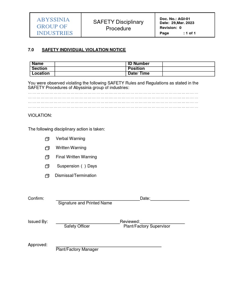 Safety Violation Notice AGI | PDF