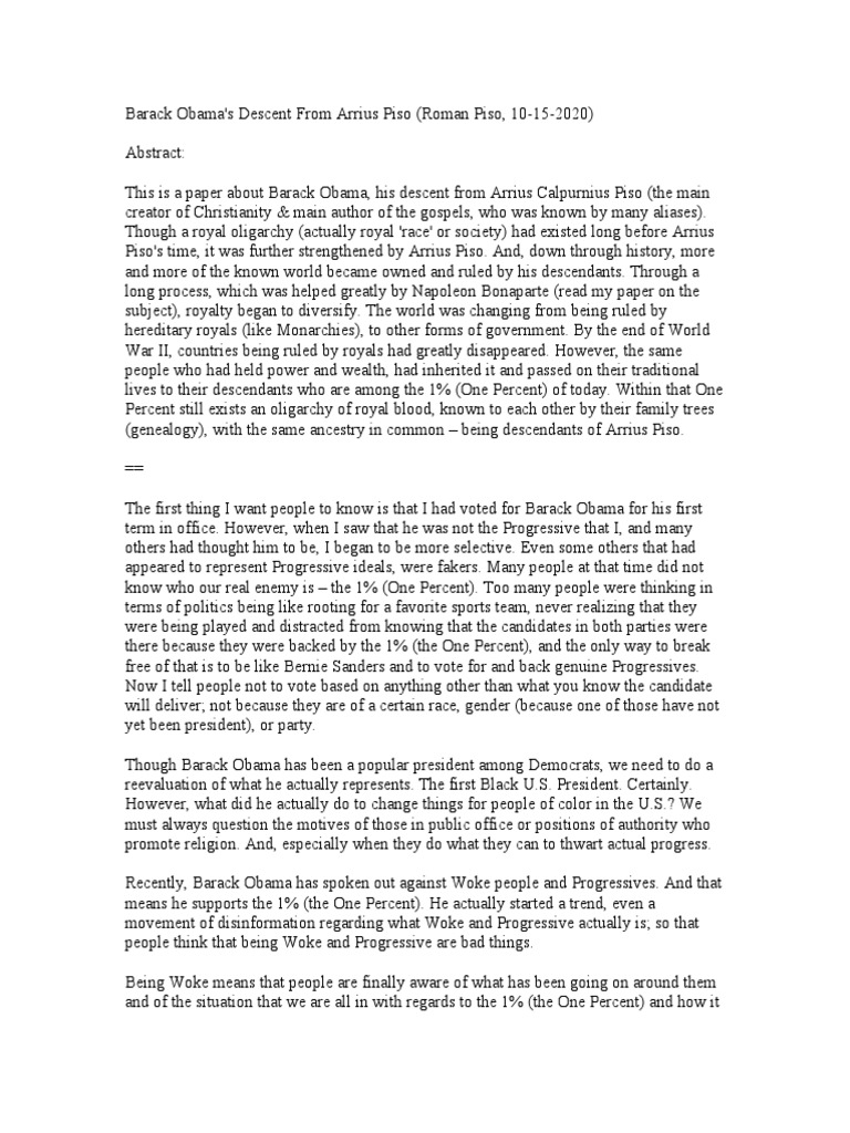 Barack Obamas Descent From Arrius Piso | PDF