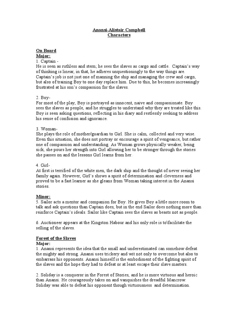 Anansi-Alistair Campbell-Characters | PDF