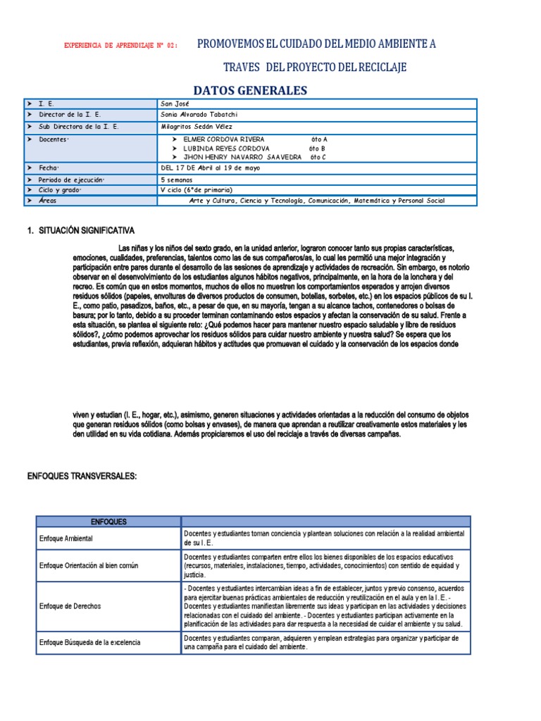Experiencia de Aprendizaje N°02 | PDF | Aprendizaje | Enseñando