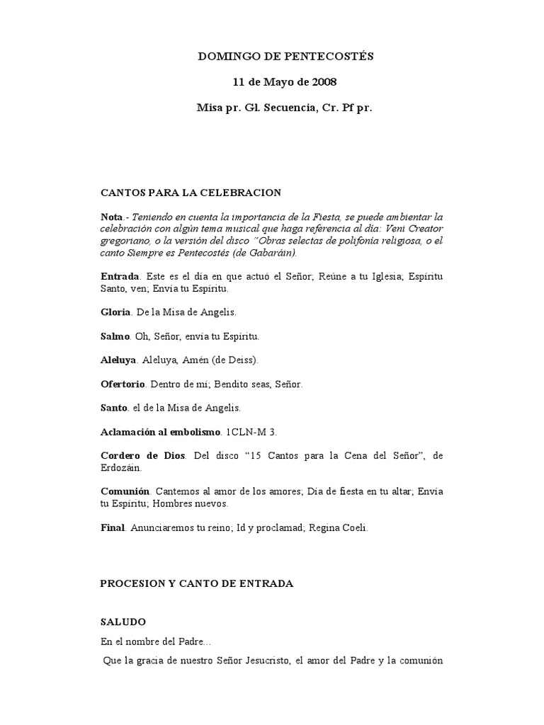 Domingo de Pentecostés | PDF | La resurrección de Jesús | eucaristía