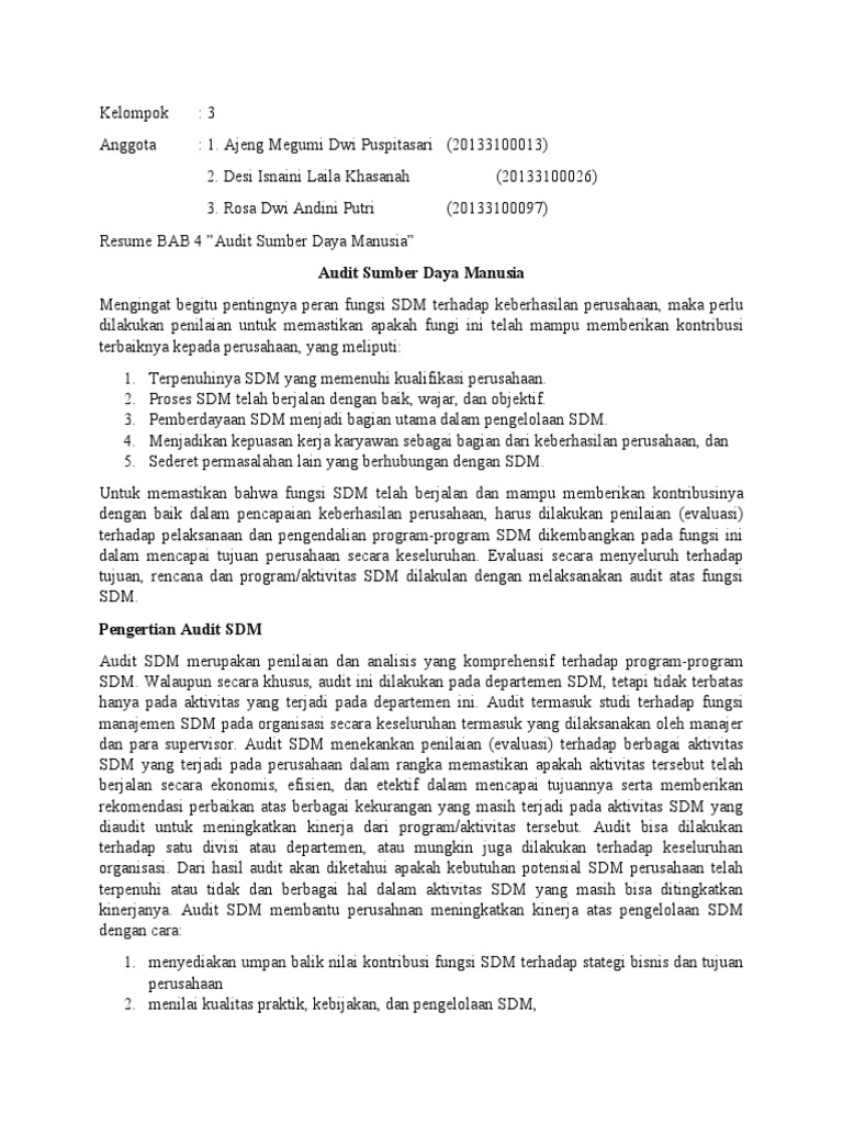 Resume BAB 4_Kelompok 3_IBK Bayangkara_Audit Sumber Daya Manusia | PDF