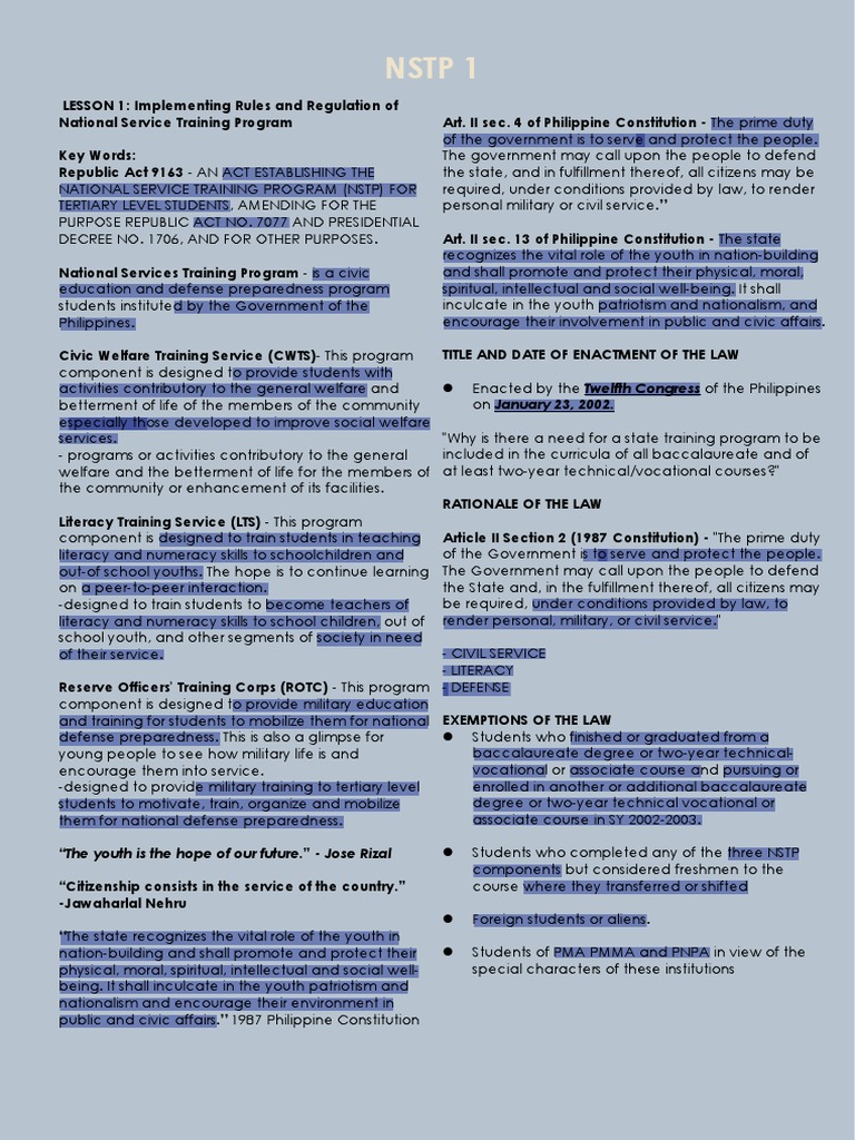 NSTP Implementation and Citizenship Training | PDF | Leadership