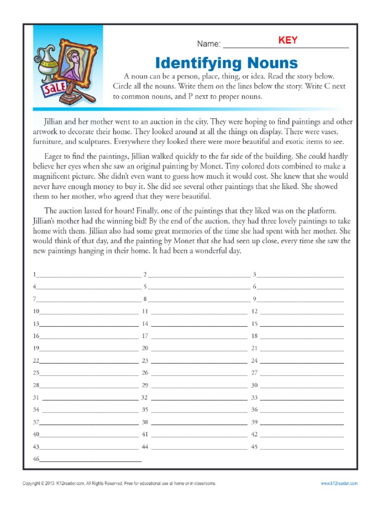Identifying Nouns - 1st Grade Noun Worksheet | PDF
