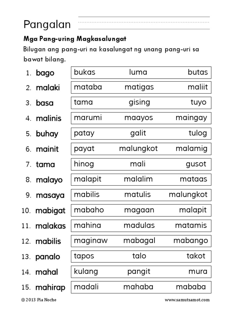 Mga Pang Uring Magkasalungat - 1 1 | PDF