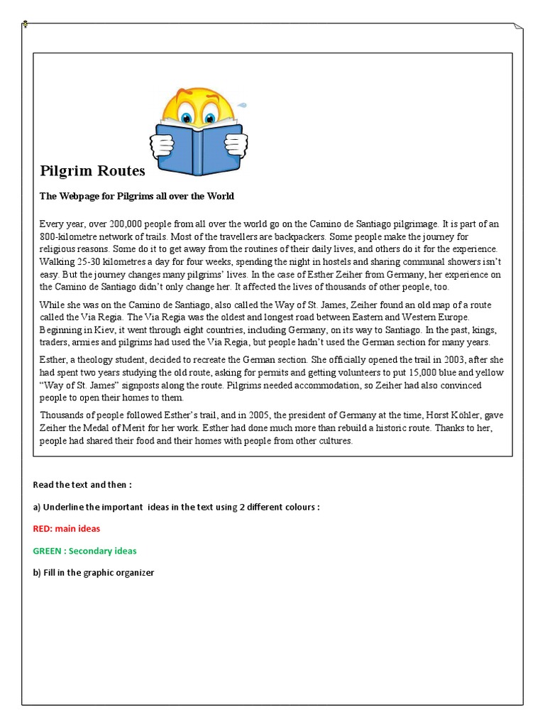 English (Pilgrim Routes) Reading Comprehension With Text Organizer | PDF